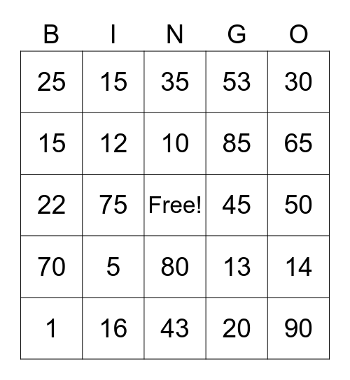 getallen tot 50 Bingo Card