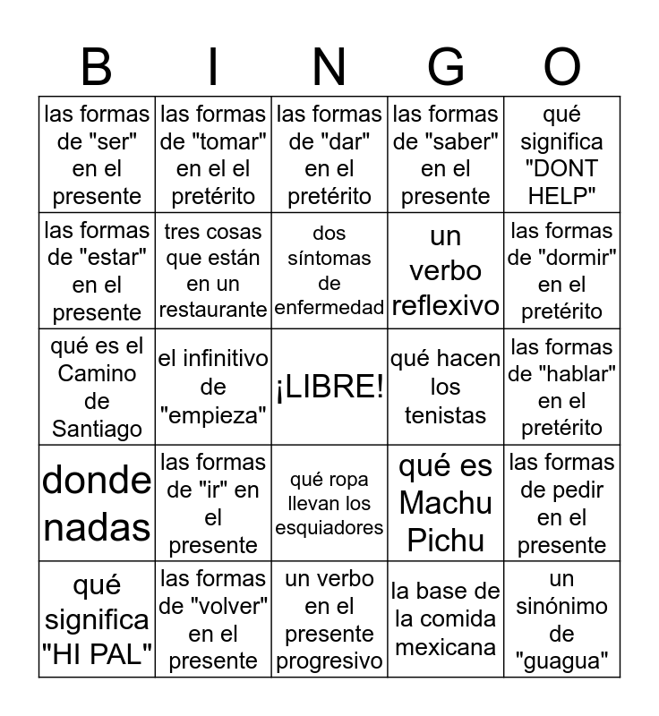 Bienvenidos al español 2: busca a alguien que sabe... Bingo Card