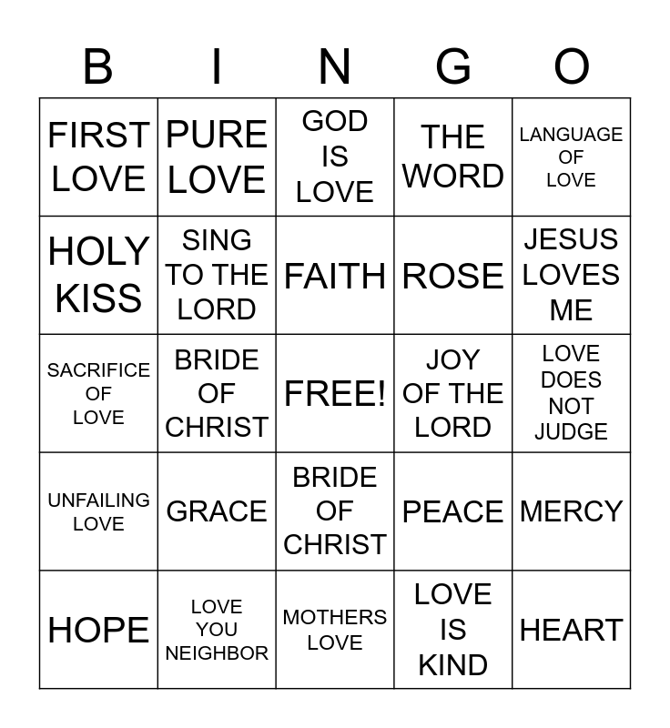 JESUS LOVES ME Bingo Card