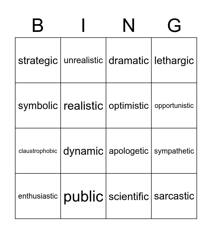 -ic words Bingo Card