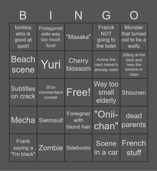WEEB CARD Bingo Card