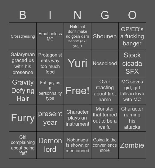 WEEB CARD Bingo Card