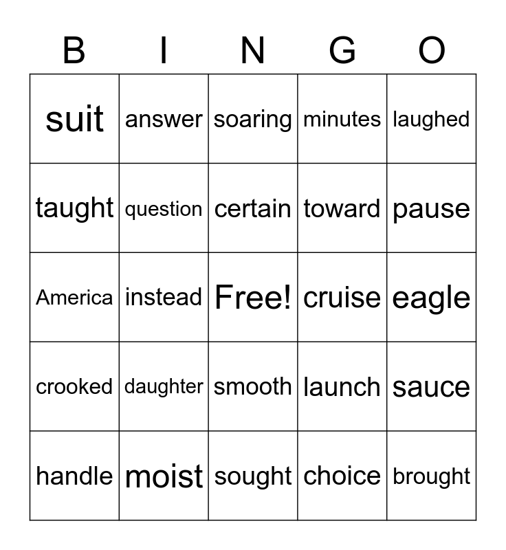 Grade 2 Word Bingo Card