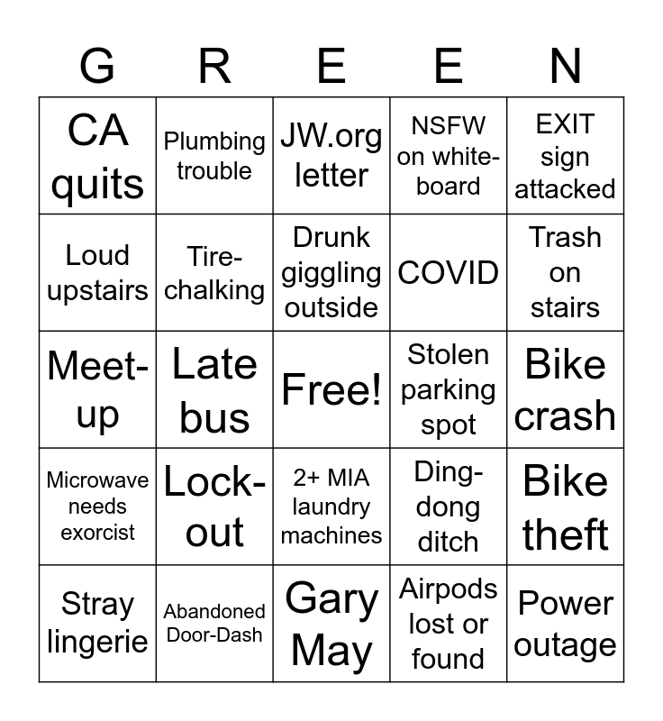 The Green is Insane Bingo Card