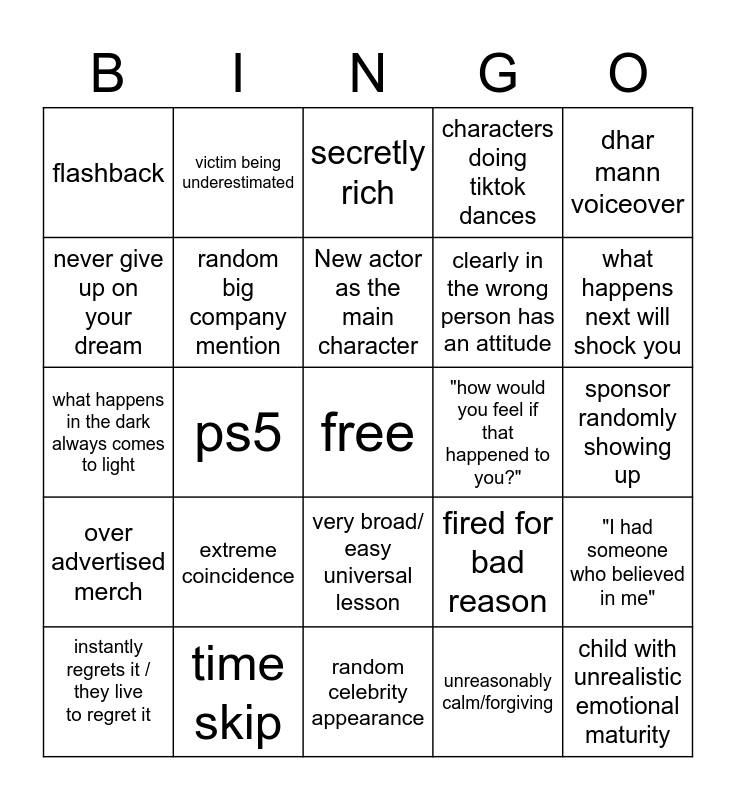 dharr man bingo Card
