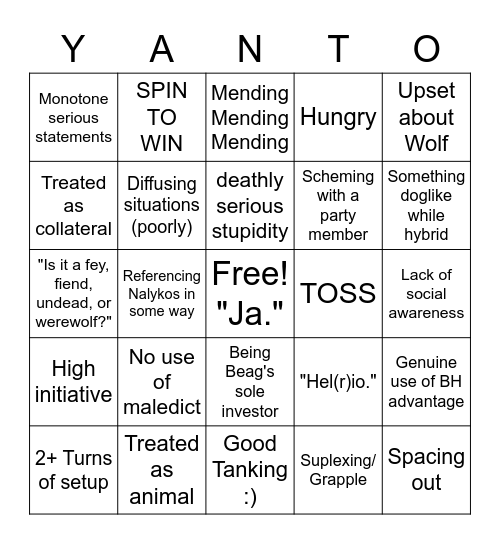 Yanto Bingo Card