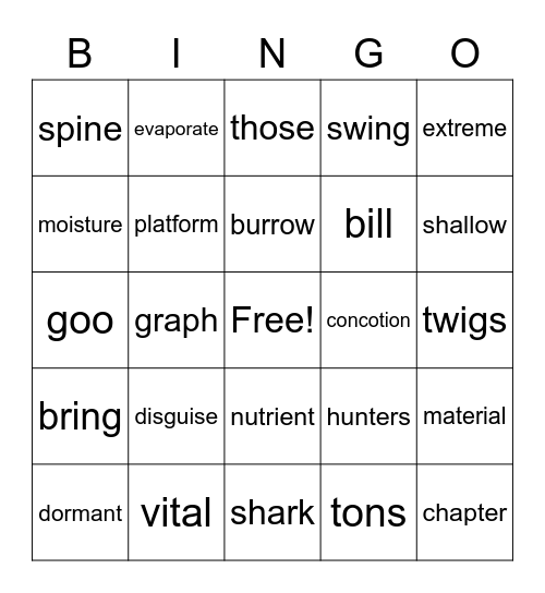 Plant and Animal Adaptations Bingo Card