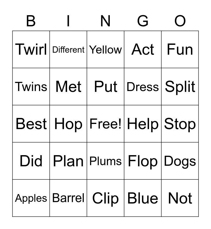 Twins Bingo Card