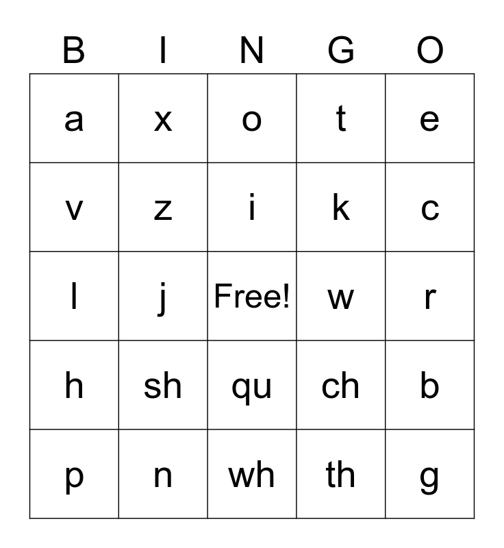 Fundations Bingo Card
