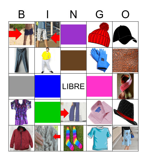 Esp. 1B: U3 D2 & D3 (clothes, colors, etc.) Bingo Card