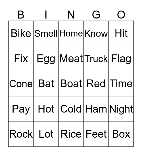 Vowel Sounds Bingo Card
