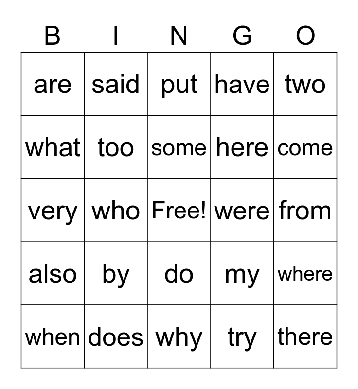 Fundations Unit 7 words Bingo Card