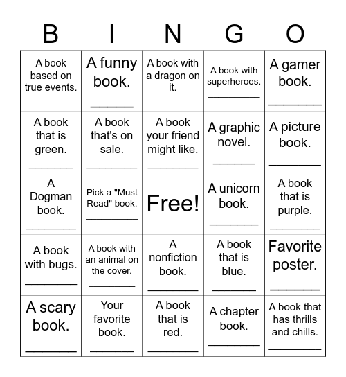 Book Fair Bingo Card