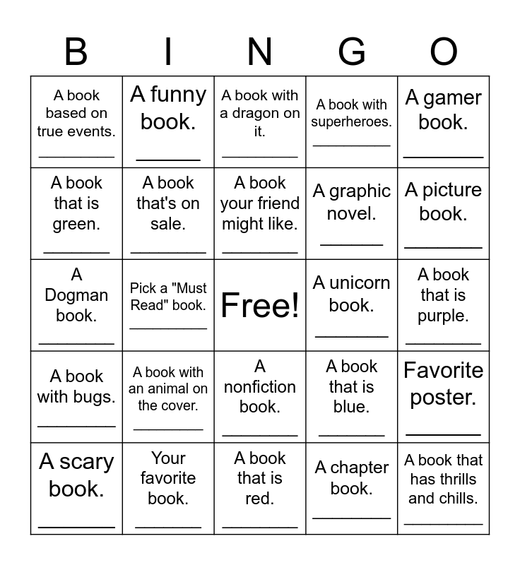 Book Fair Bingo Card