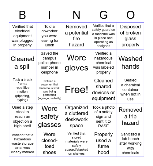 Laboratory Safety Bingo Card