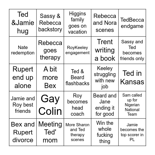 Ted Lasso S3 Bingo Card