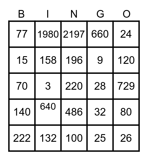 Area, Surface Area, & Volume Bingo Card