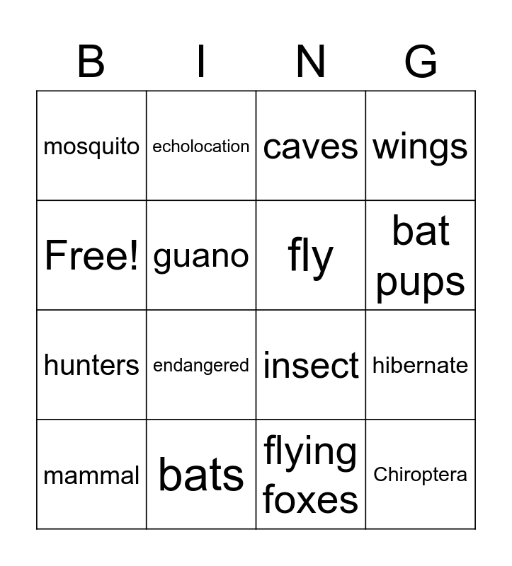 Bats Bingo Card