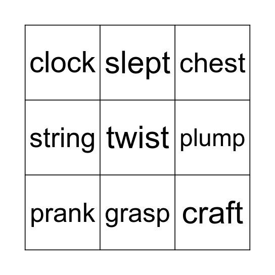 Closed Syllables with Blends Bingo Card