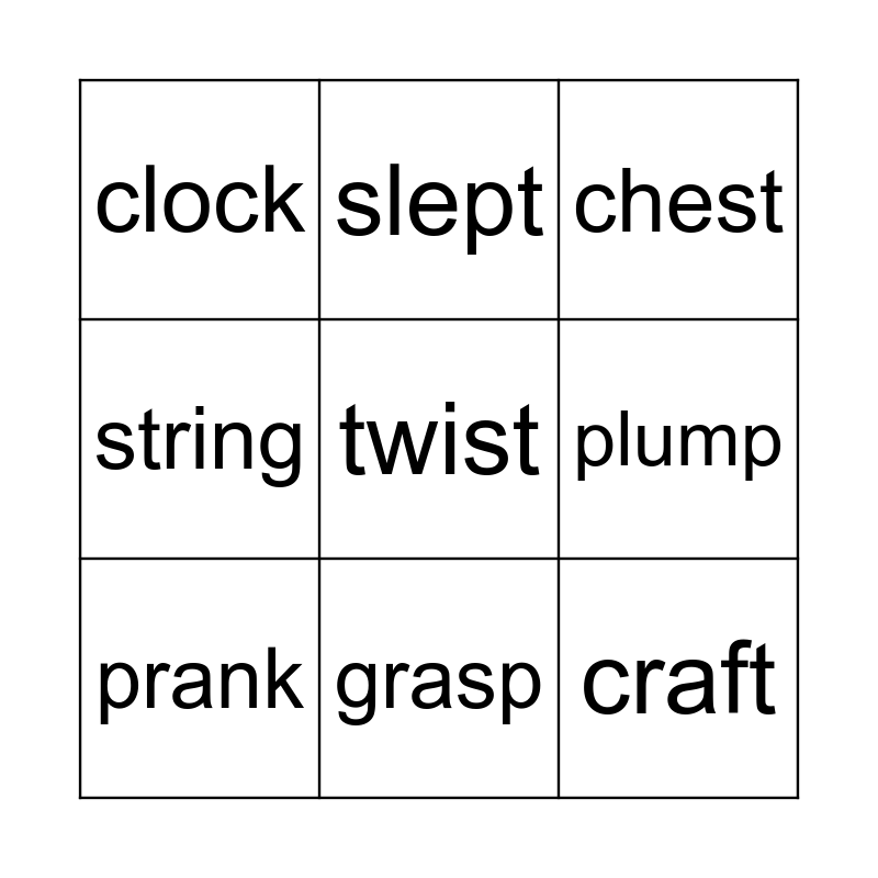 Closed Syllables with Blends Bingo Card