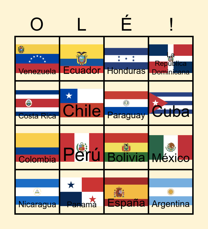 Países Hispanos Bingo Card