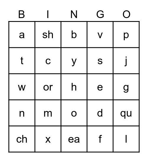 Phonogram Bingo Card