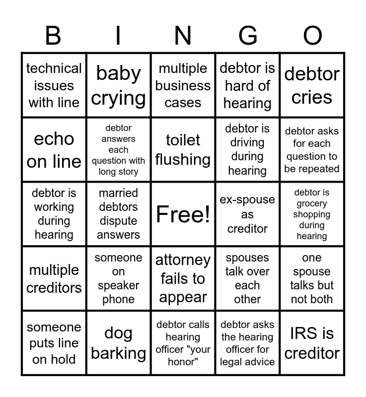 341 hearing Bingo Card