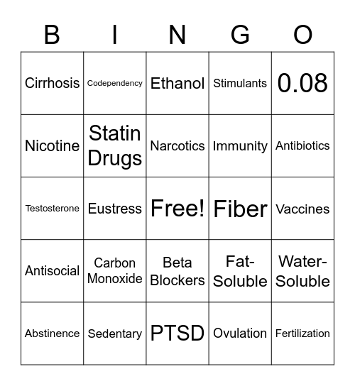 Health Terms Bingo Card