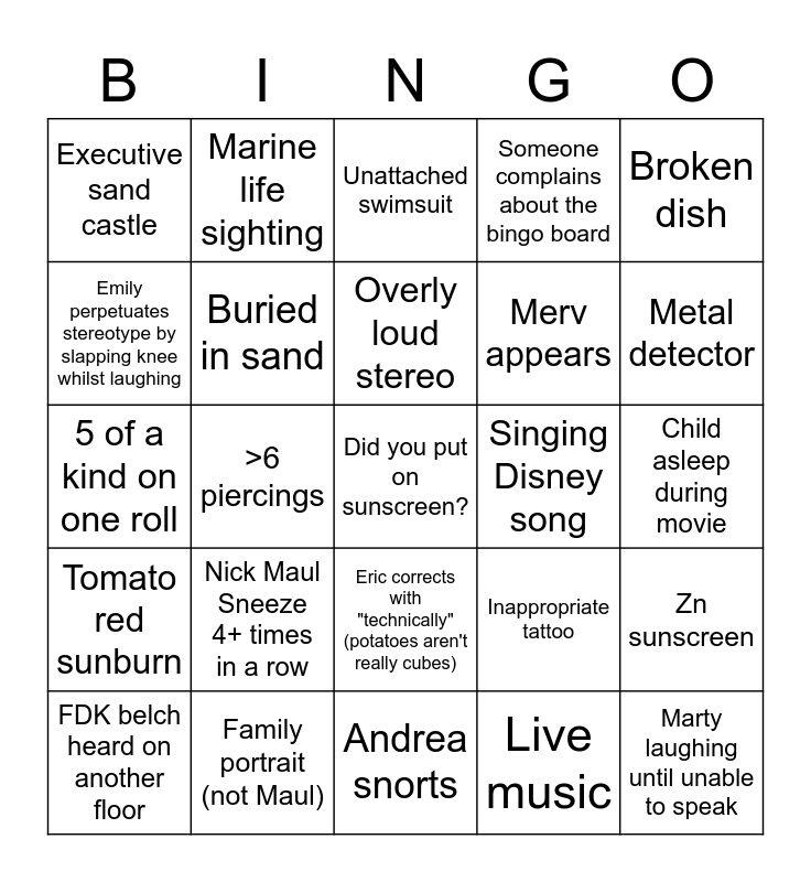 Kyle Marano Bingo Card