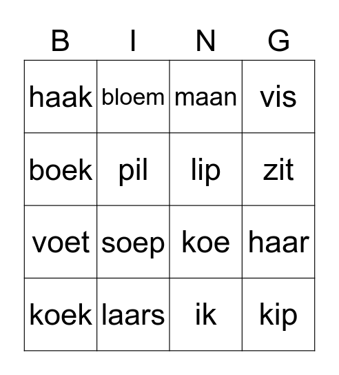 Diglin Lijst 2 Bingo Card