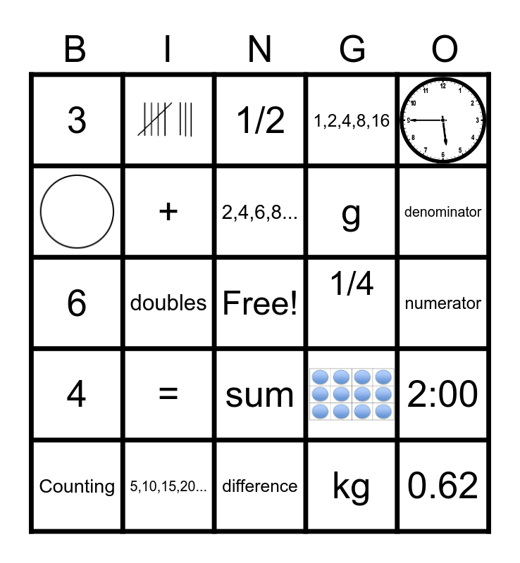 Fort Dix Family Fun Night - Math Bingo Card