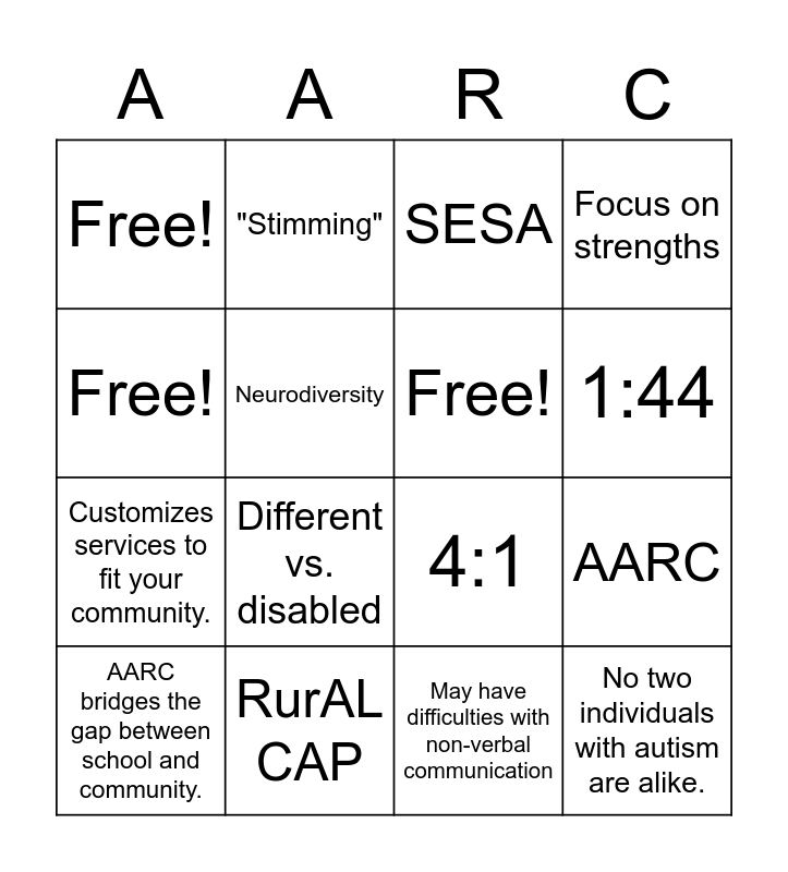 Autism 101 Bingo Card
