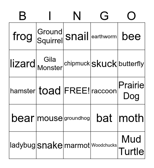 Hibernation Bingo Card