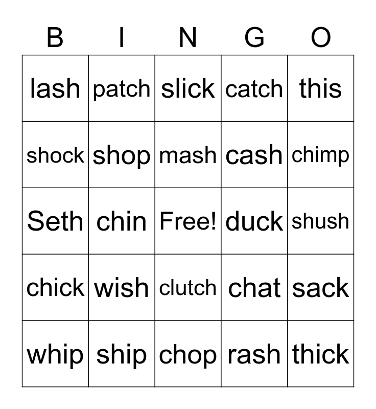 Mixed Digraph Bingo Card
