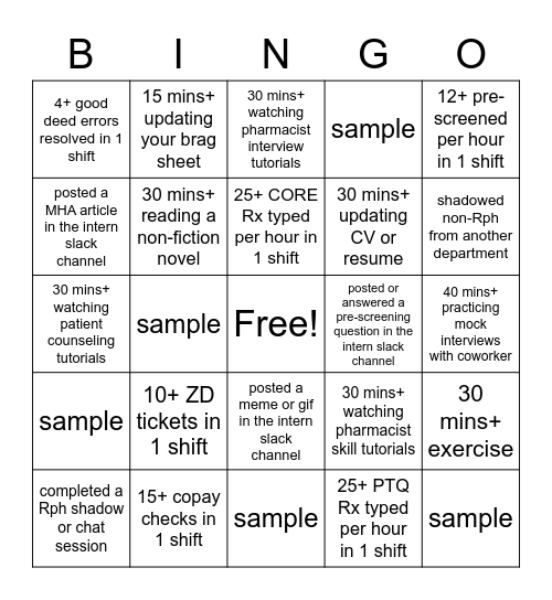 INTERN BINGO Card