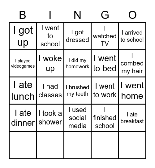 Daily Routine Bingo Card