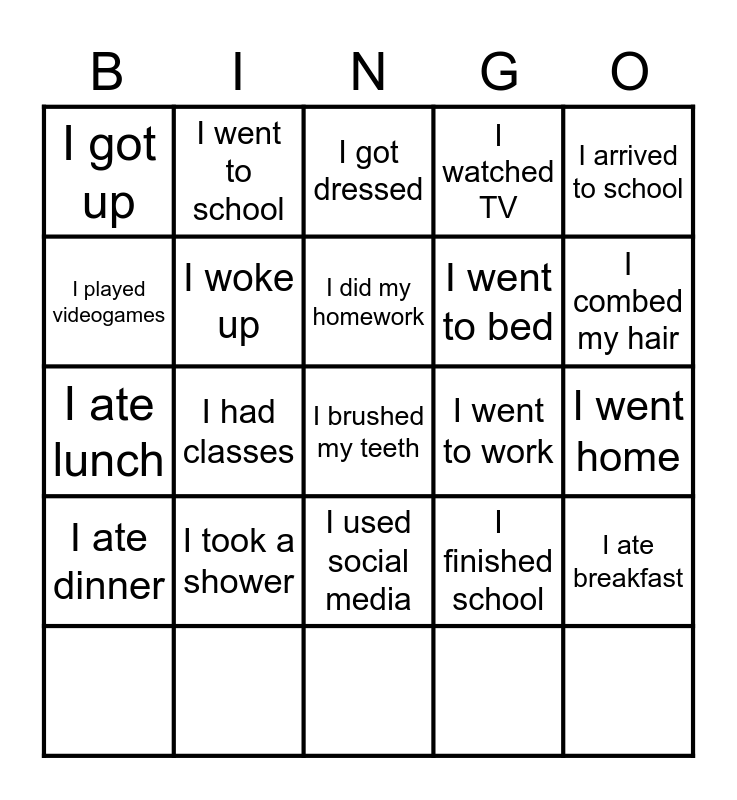 Daily Routine Bingo Card