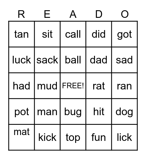 Decodable Words Bingo Card