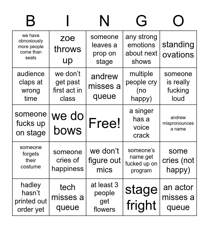 adv drama showcase Bingo Card