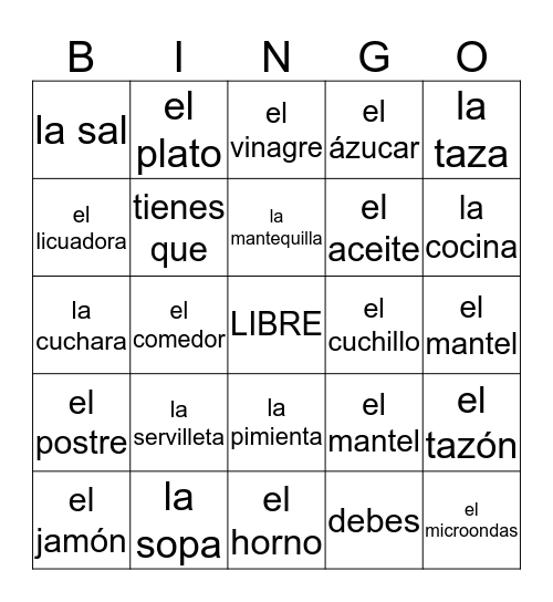 Unidad 6- La Casa Bingo Card
