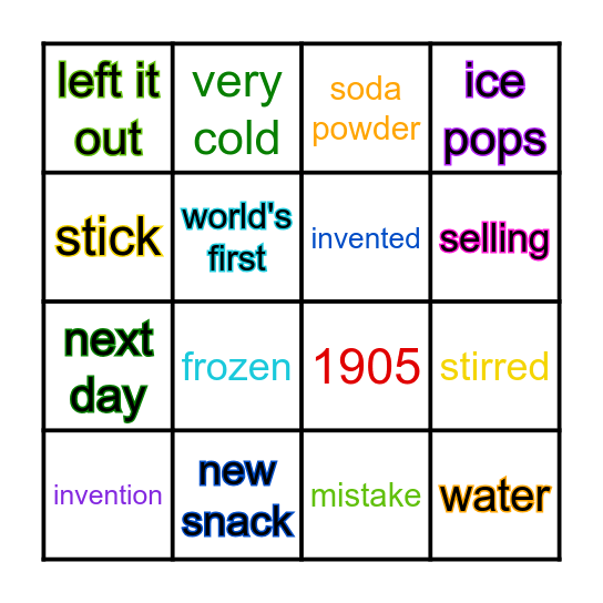 Popsicle Bingo Card