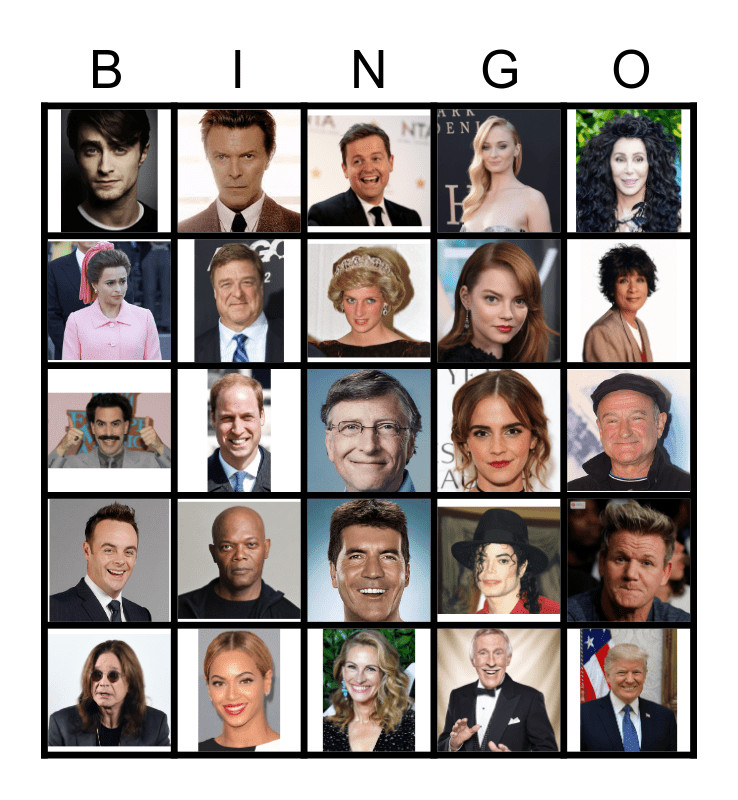 Famous Faces Bingo Card