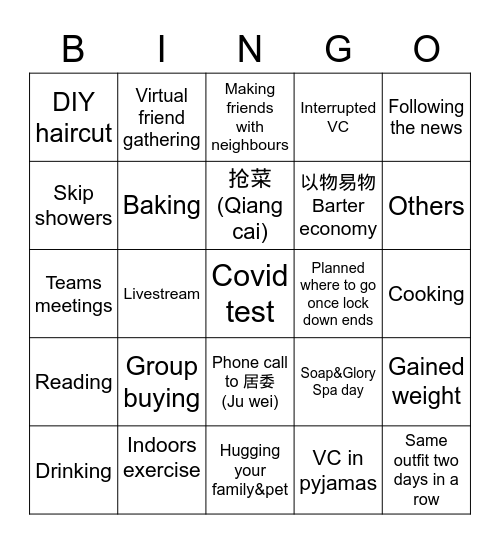 Life during lockdown Bingo Card