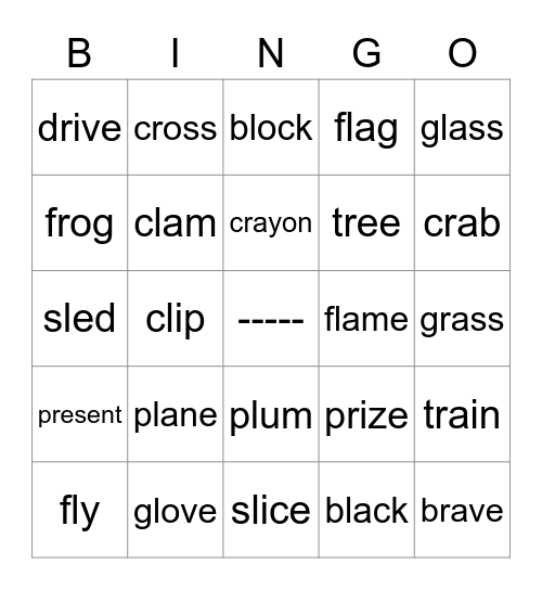R blends & L blends Bingo Card