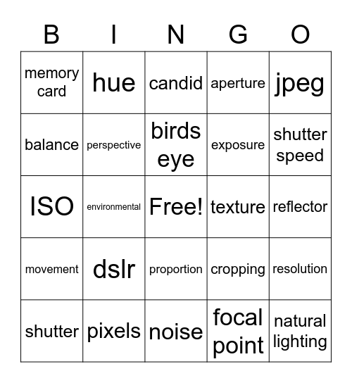 Photography Bingo Card