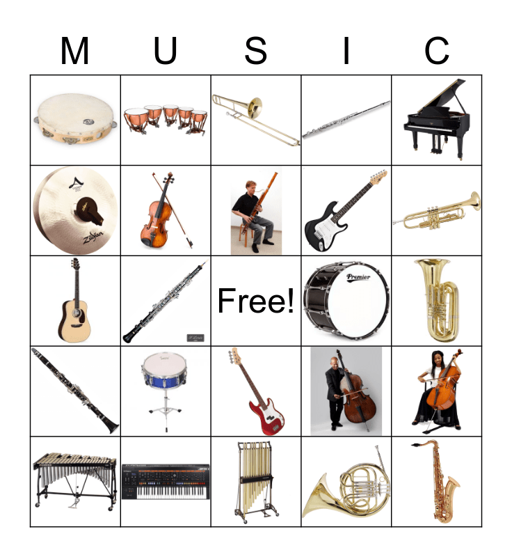 General Music Instrument Bingo Card