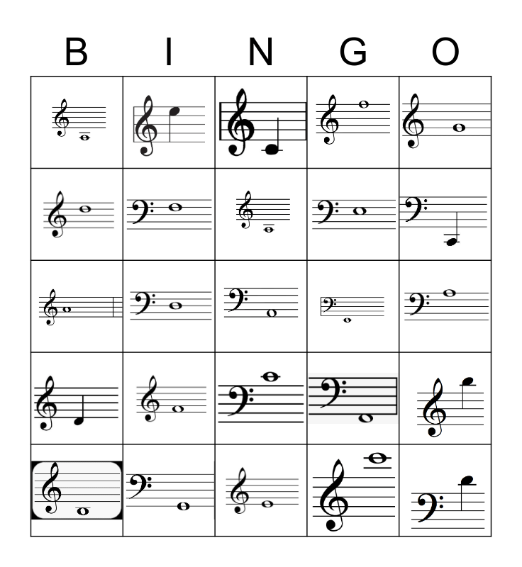 Music Notation Bingo Card