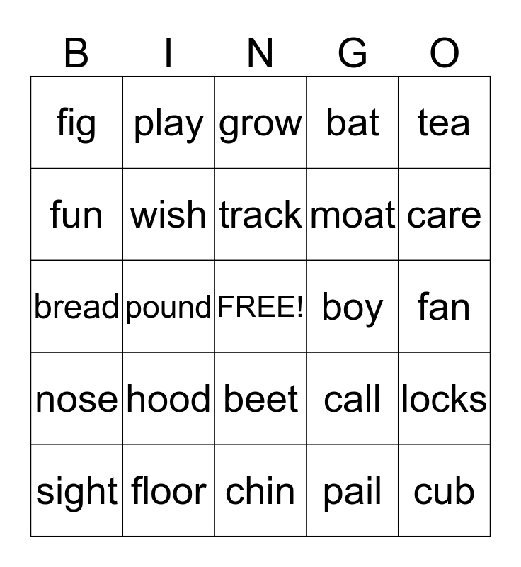 Rhyme Bingo Card