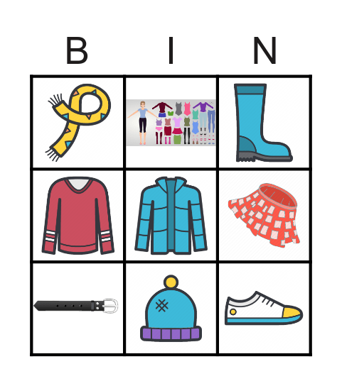 les vêtements Bingo Card