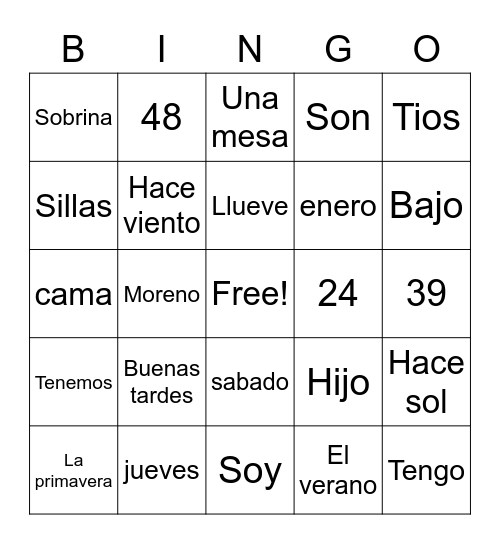 Repaso de Espanol 1 EXAMEN FINAL Bingo Card